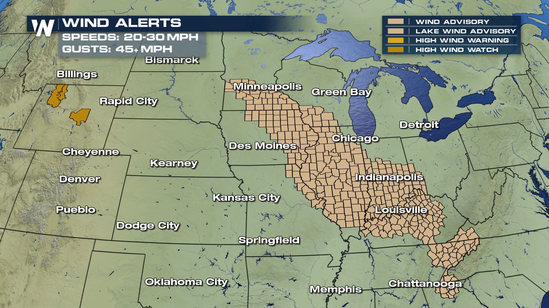 Windy Weather from the Upper Midwest to the Tennessee Valley Sunday ...