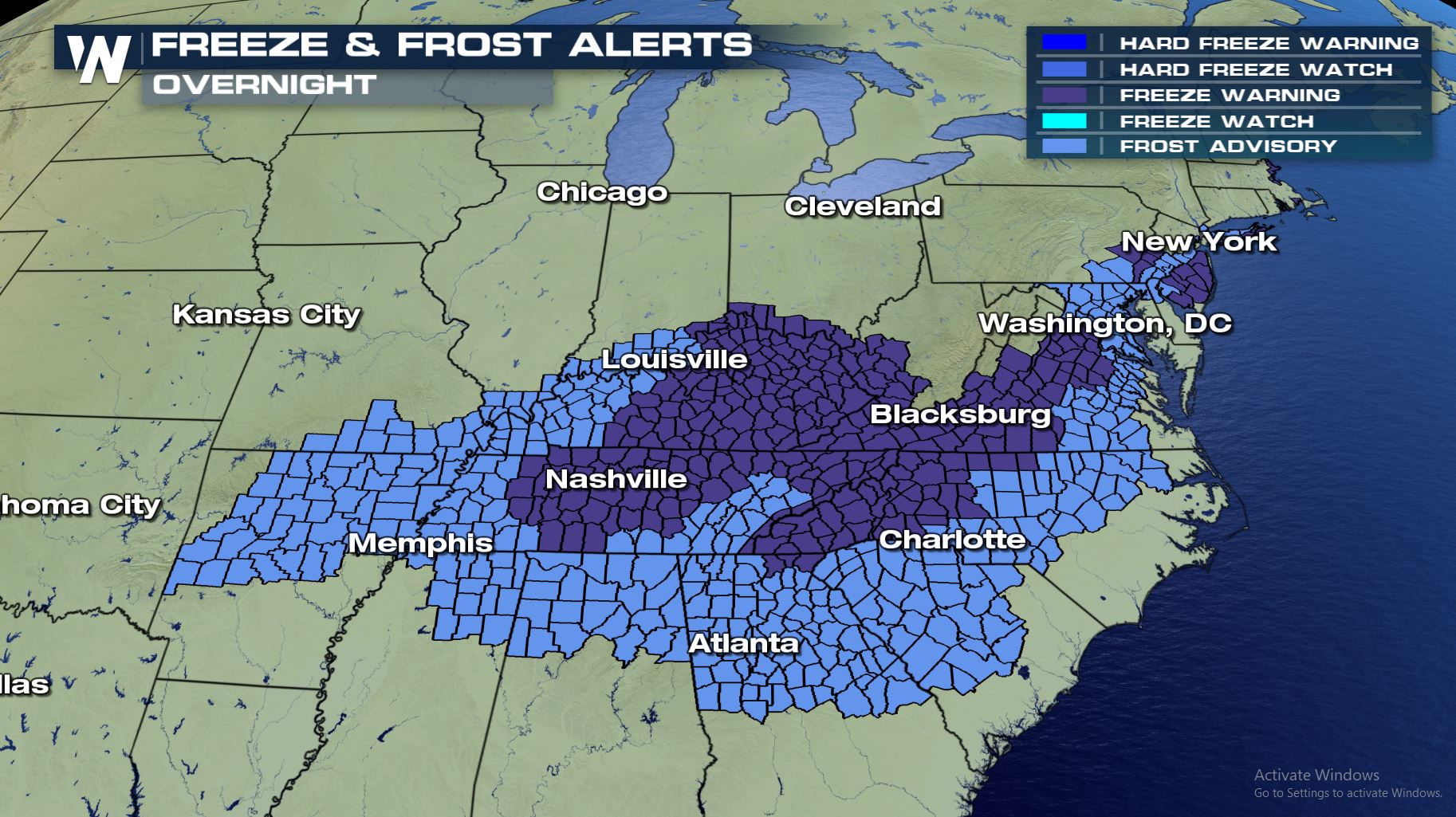 UPDATE: Freeze & Frost Alerts Extended South - WeatherNation