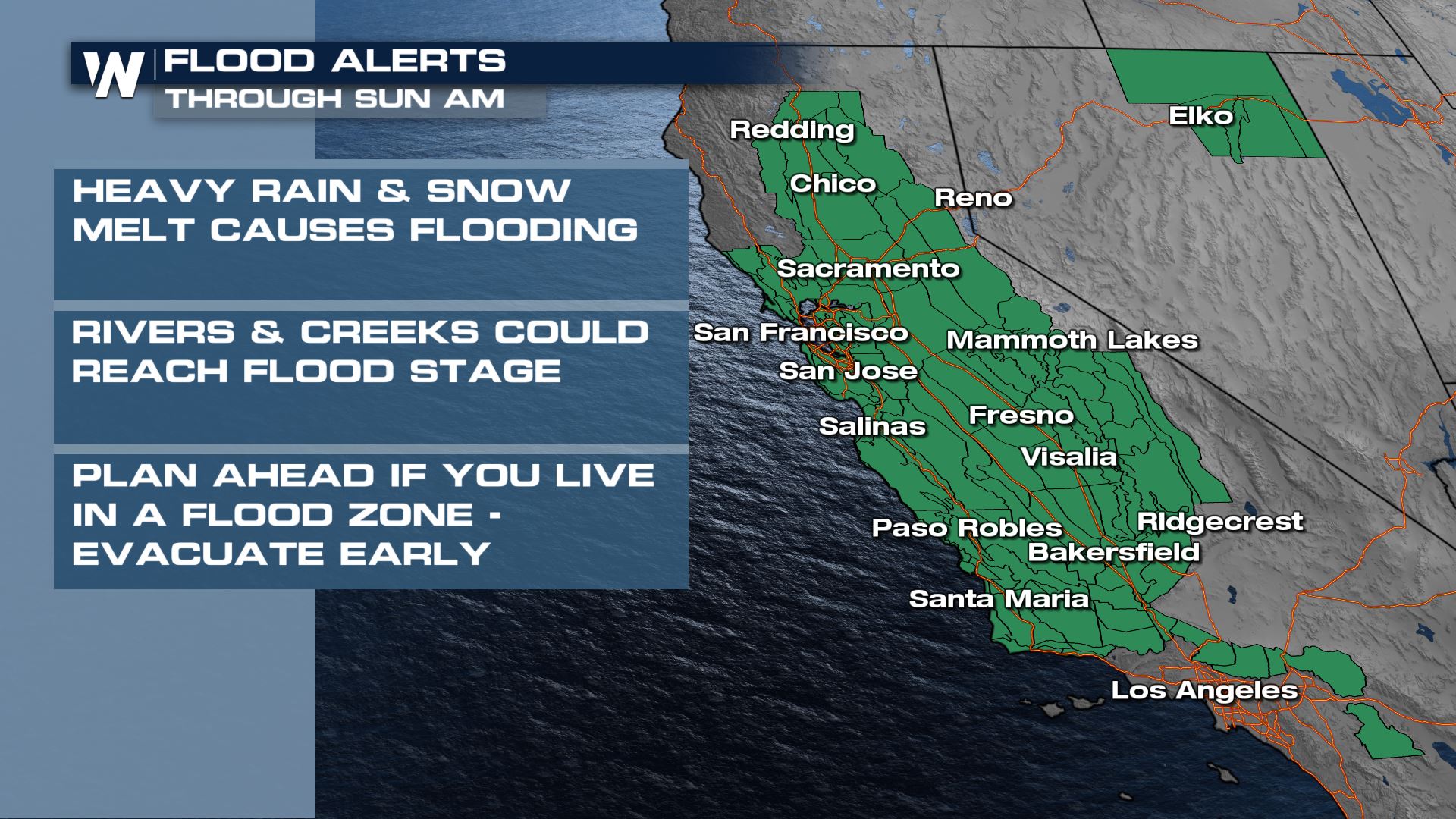 Dangerous Flooding Ongoing in California with Intense Mountain Snow ...