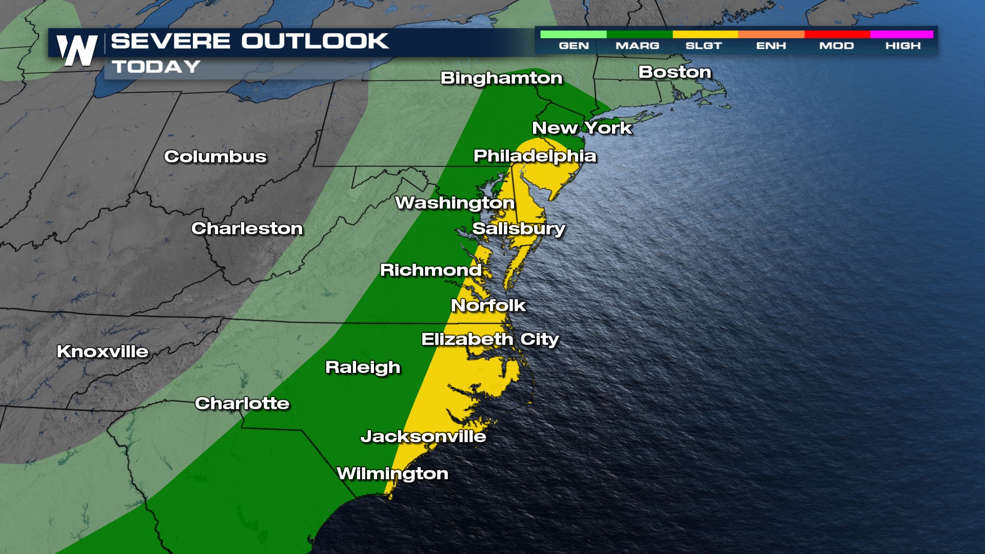 Severe Threat Shifts to the Eastern Seaboard Today - WeatherNation