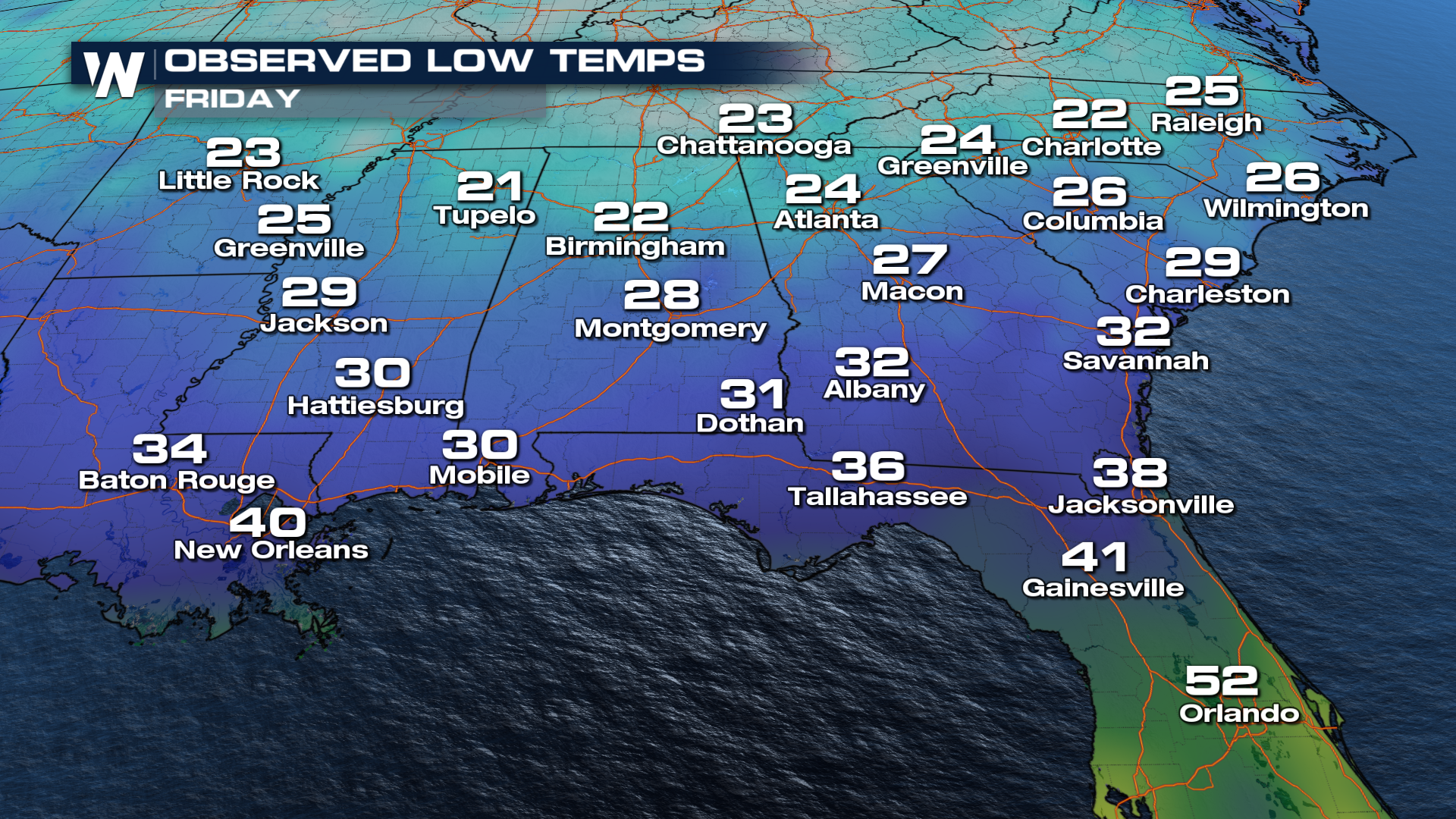 Another Cold Morning for the Southeast To Start the Weekend - WeatherNation